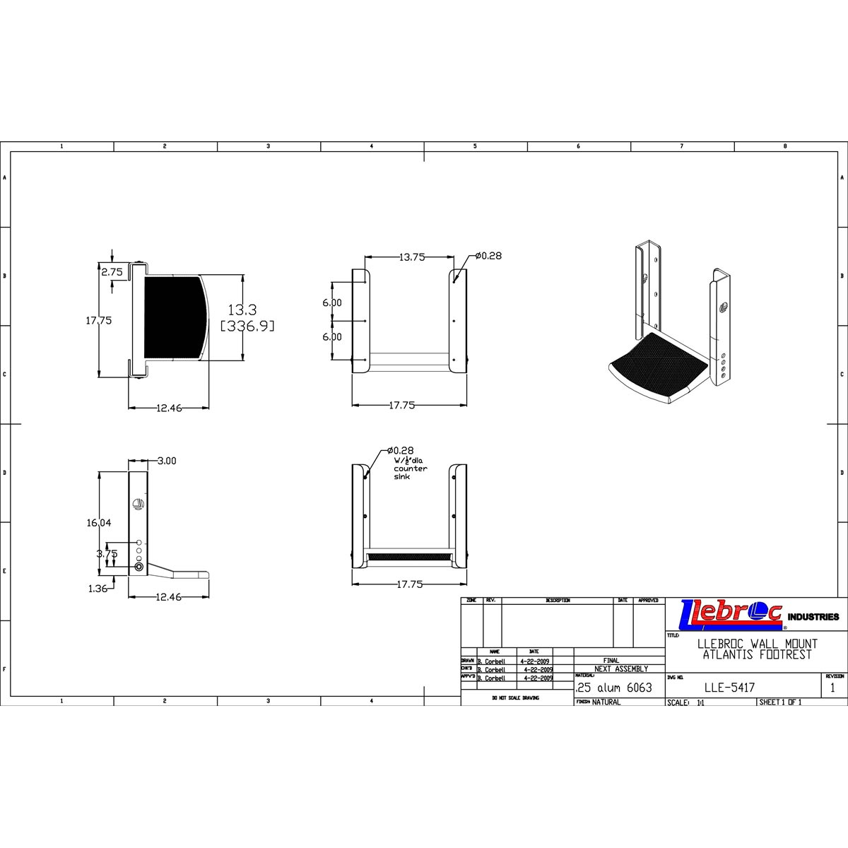 Console Mounted Fold Down Footrest - Llebroc Marine Seating
