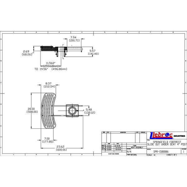 Slide Out Footrest for Under Seat Pedestal Mount - Llebroc